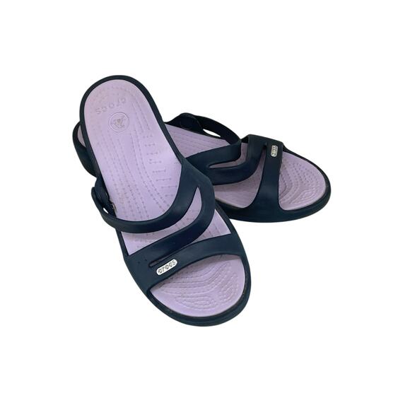 CROCS | Shoes | Crocs Womens Rhonda Wedge Black Purple Wedge Size 6 ...